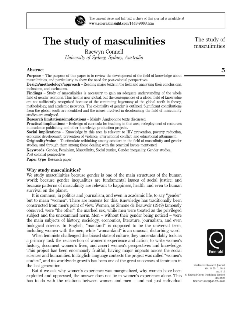 The Study of Masculinities | PDF | Masculinity | Gender