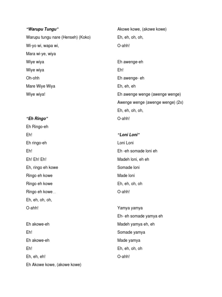 Sandaun Provincial Singsing Lyrics | PDF