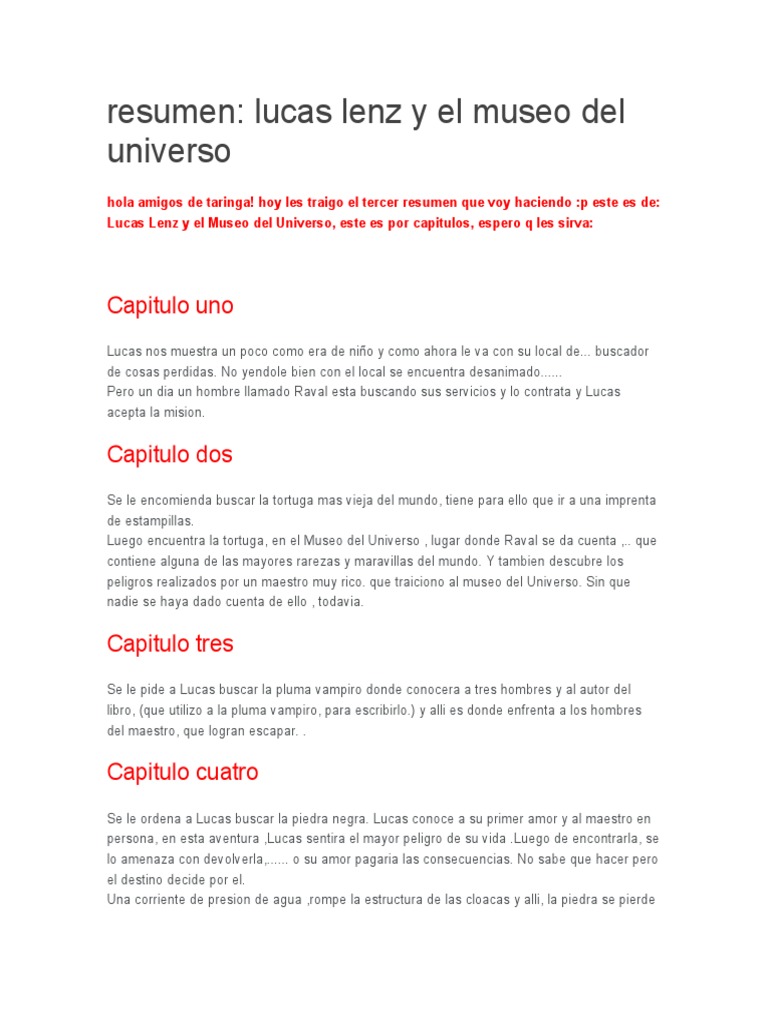 Resumen de Lucas Lenz y el Museo del Universo | PDF | Poesía
