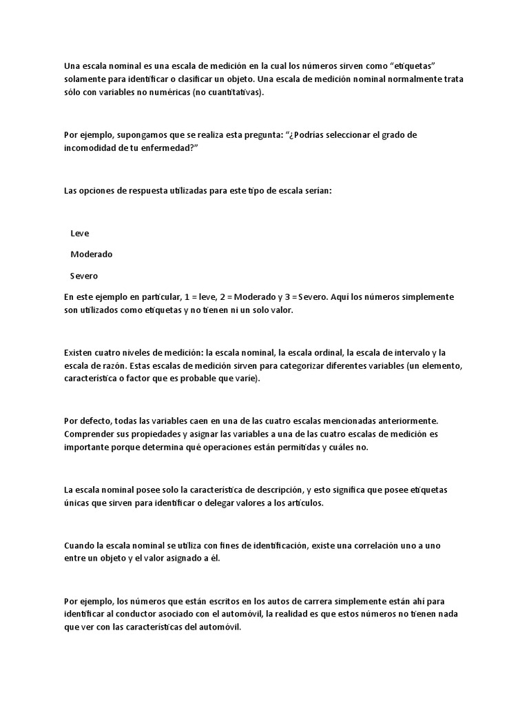 Una Escala Nominal Es Una Escala de Medición en La Cual Los Números ...