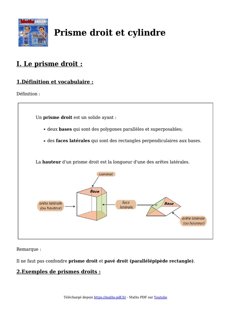 Prisme Droit Et Cylindre Cours de Maths en 5eme Sur Les Volumes de ...