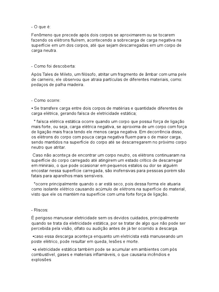 eletricidade estática | PDF | Carga elétrica | Eletricidade