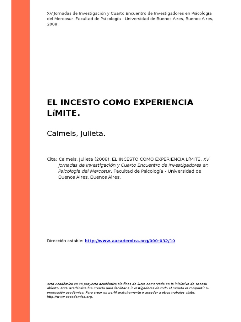 Calmels, Julieta (2008) - El Incesto Como Experiencia Limite | PDF | Incesto | Abuso Sexual Infantil