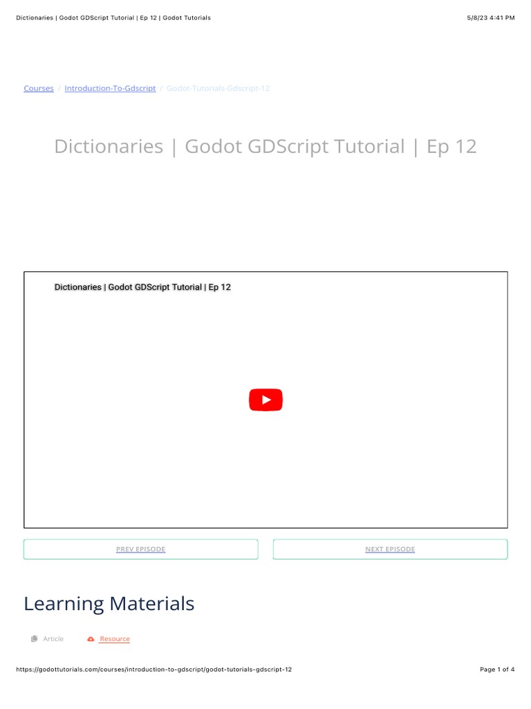 Dictionaries Godot GDScript Tutorial Ep 12 Godot Tutorials | PDF | Computing | Information ...
