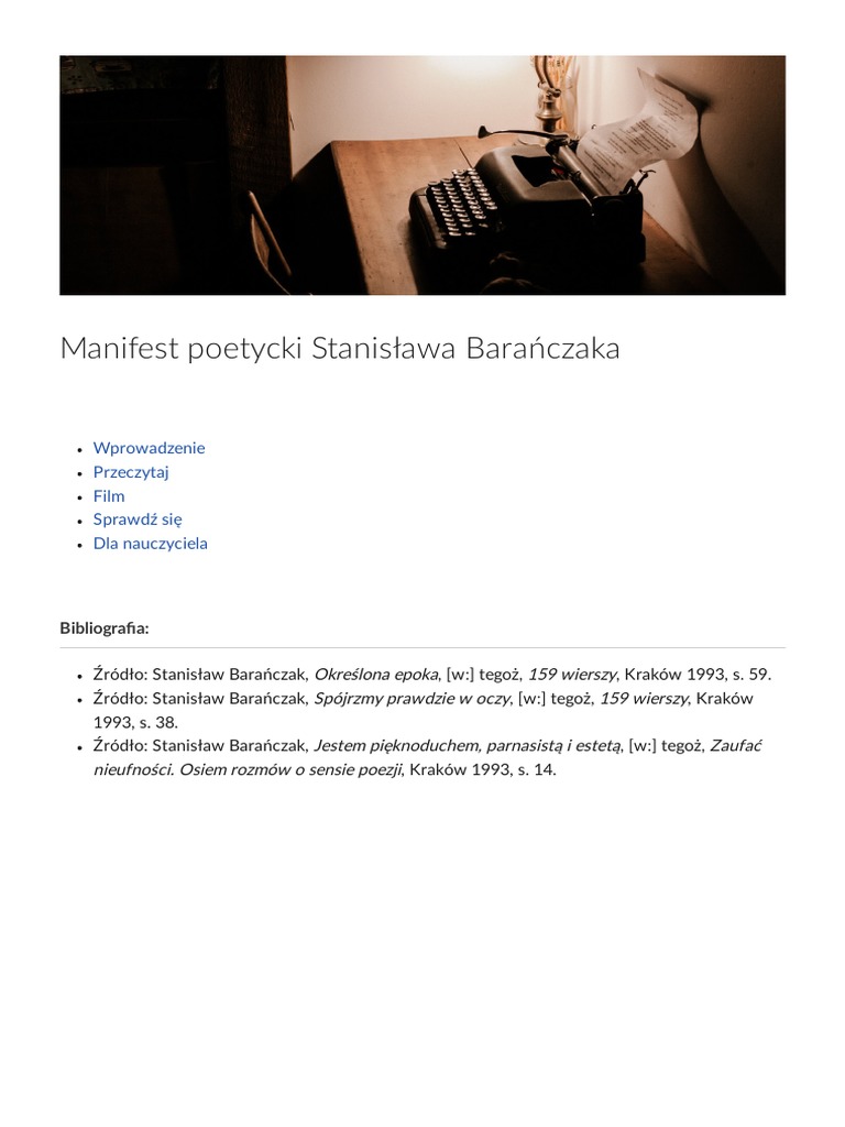 Manifest Poetycki Stanislawa Bar | PDF