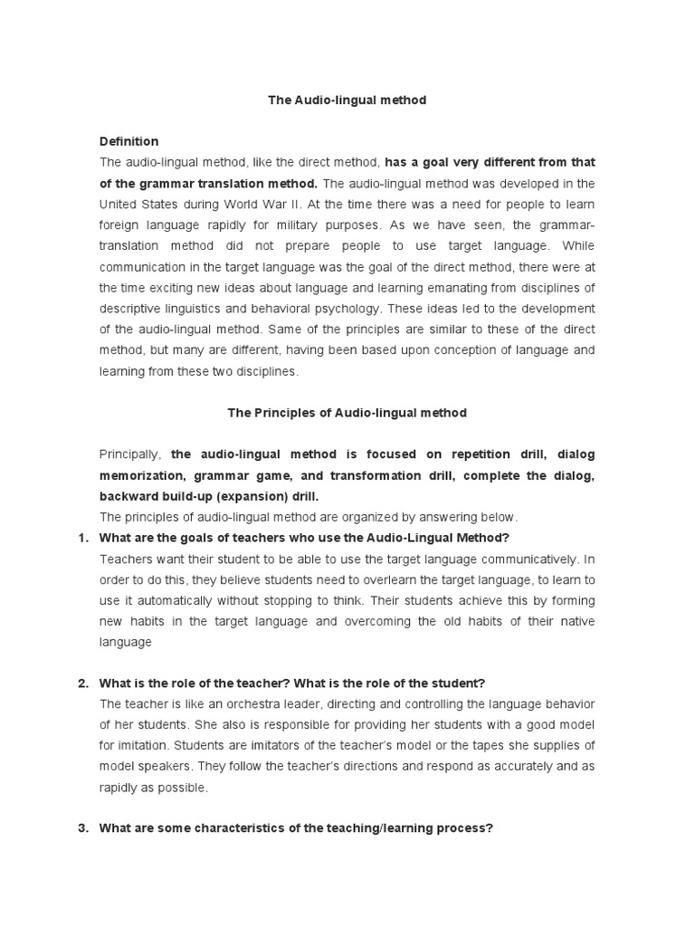 Audio-Lingual Method Overview | PDF | Second Language | Neuroscience
