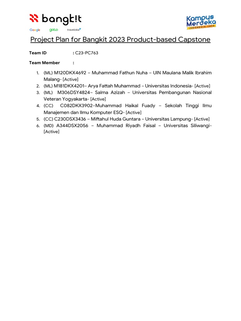 C23-PC763 - Project Plan For Bangkit 2023 Product-Based Capstone | PDF | Cloud Computing | Computing