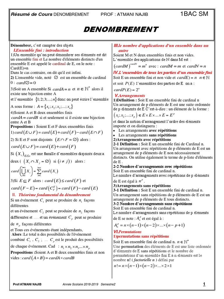 Résumé de Cours sur le Dénombrement | PDF | Permutation | Concepts ...