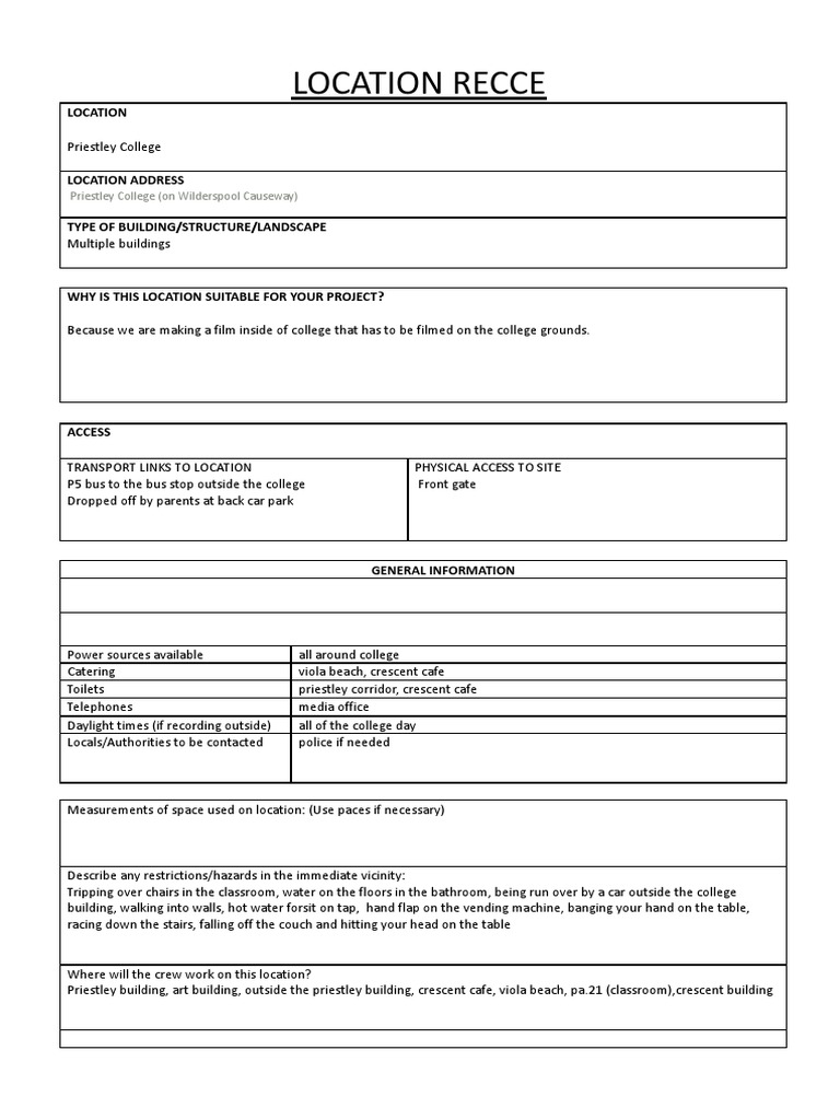 Location Recce - Film | PDF