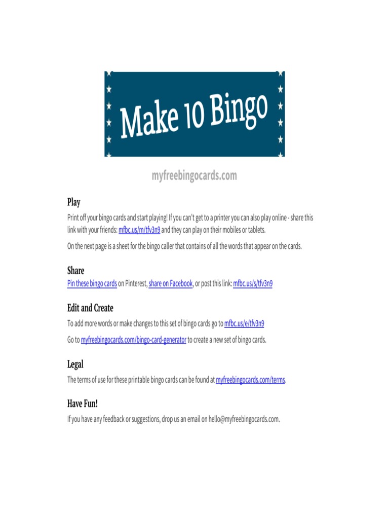 Make 10 Bingo Cards | PDF | Computing