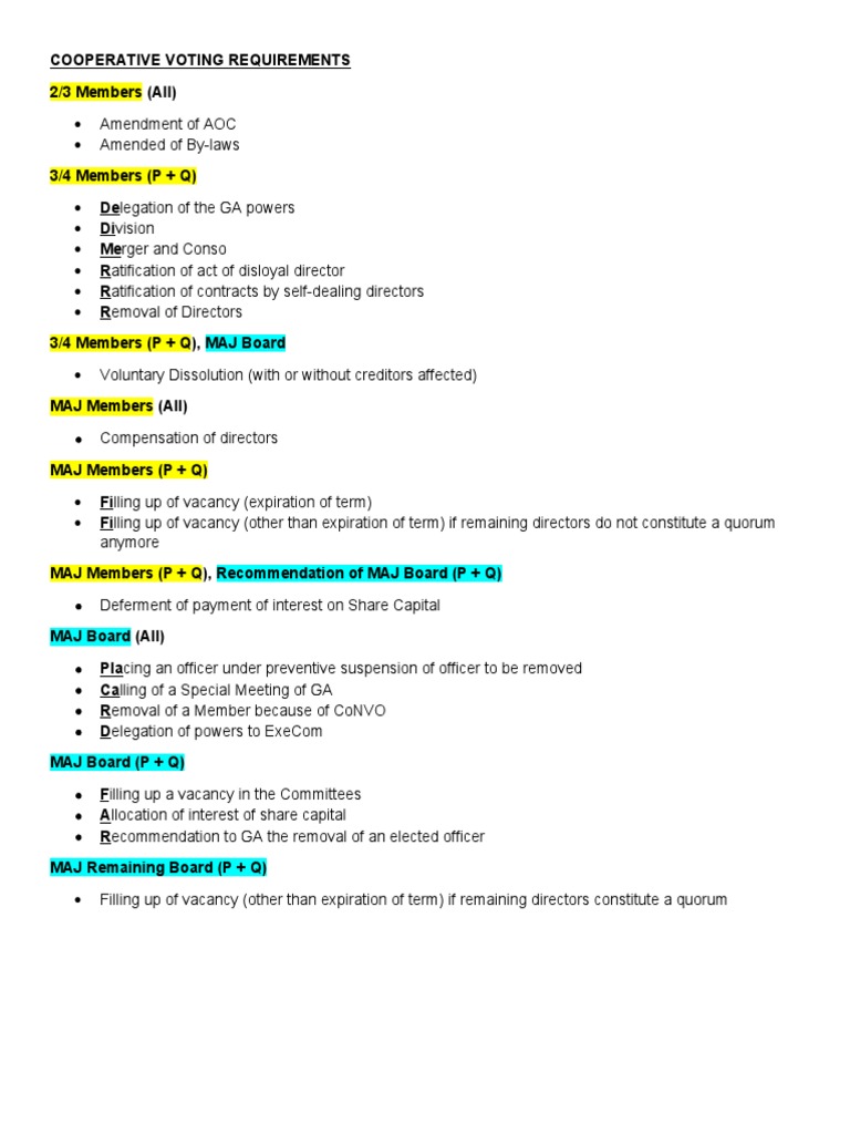Cooperative Voting Requirements | PDF
