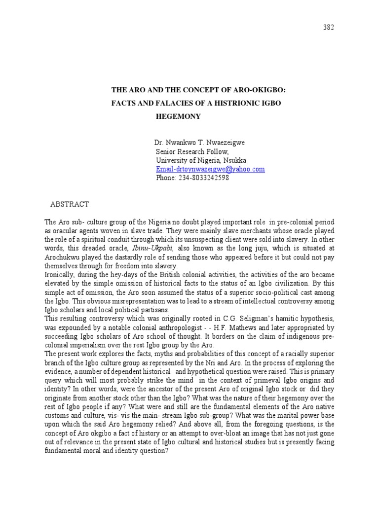 Aro Hegemony: Myths and Realities | PDF | Igbo People | Atlantic Slave ...