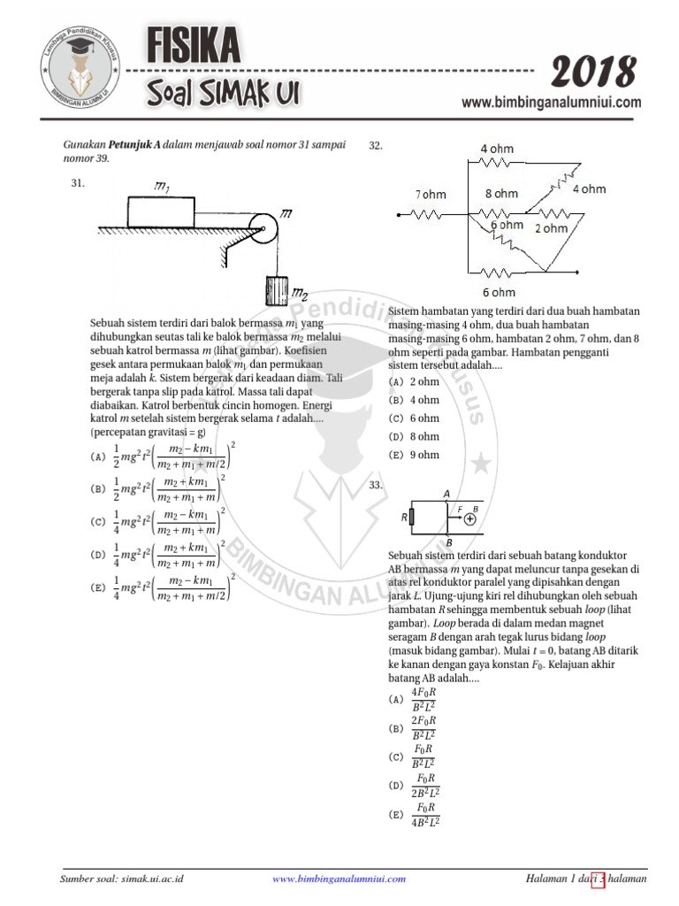 Fisika SIMAK UI 2018 - Bimbingan Alumni UI - 1 | PDF