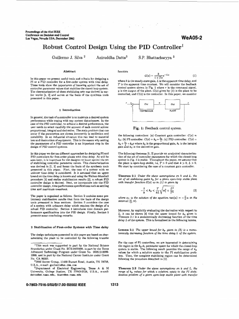 Robust Control Design Using The Pid Controller Pdf Control Theory