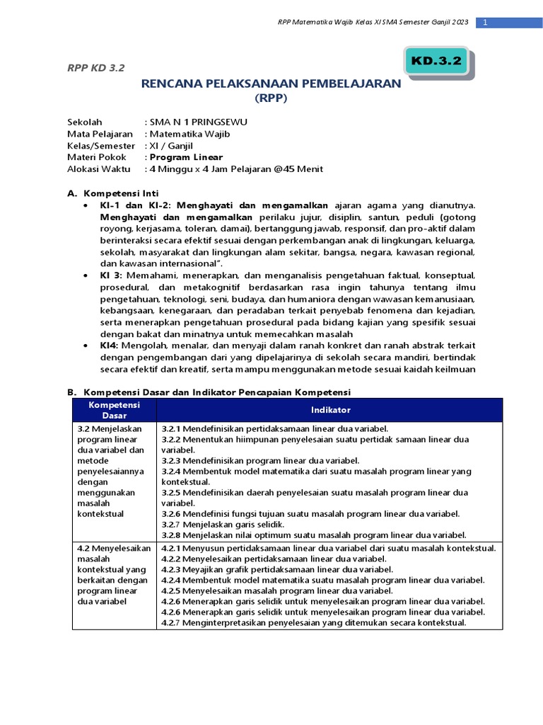 RPP KD 32 Program Linear | PDF