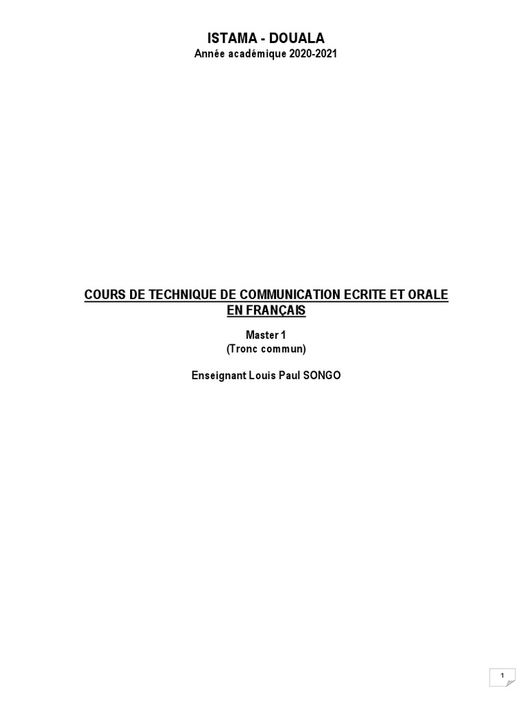 Cours de Technique de Communication Ecrite Et Orale en Francais | PDF | la communication | Émotions