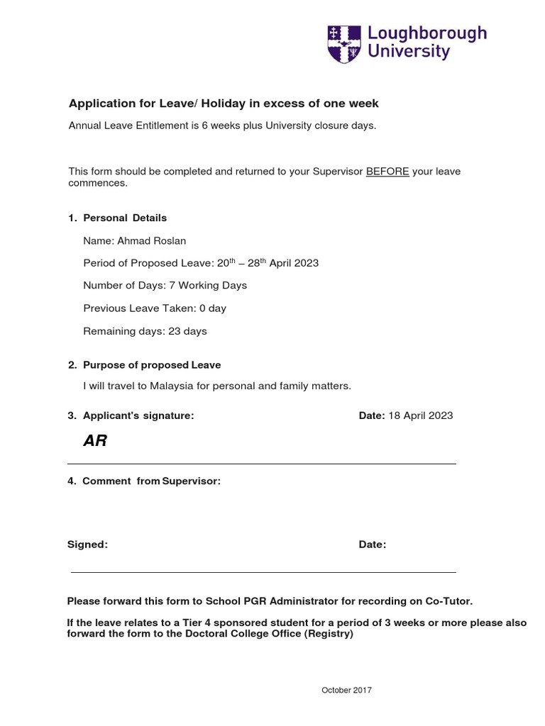 Annual Leave Request Form April 2023 | PDF | Career & Growth | Finance ...