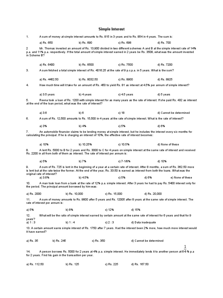 Simple Interest Problems and Solutions | PDF | Interest | Loans