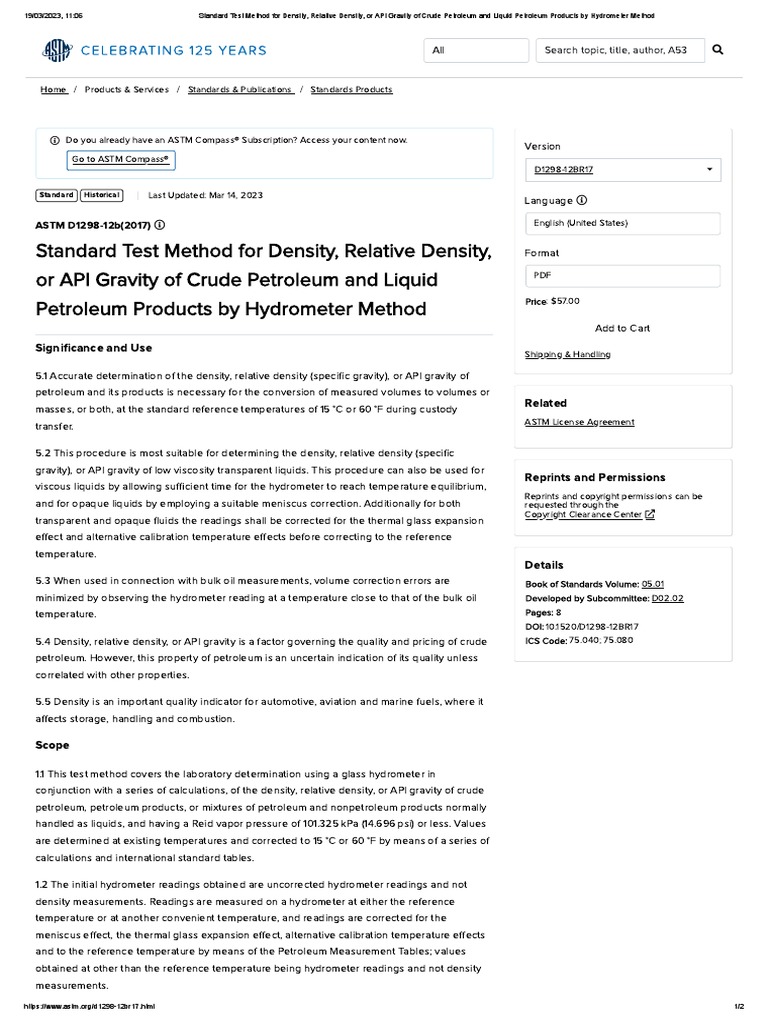 Astm D1298 | PDF | Density | Petroleum Astm D1298 | PDF | Density | Petroleum