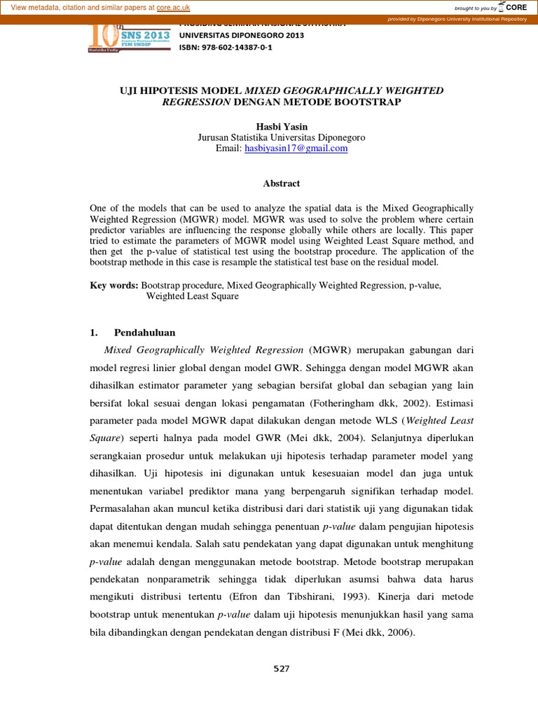 Uji Hipotesis Model Mixed Geographically Weighted: Regression Dengan ...