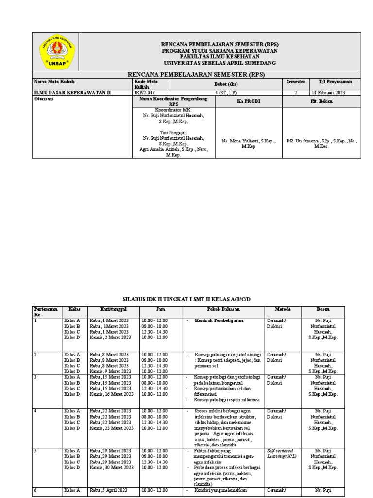 Silabus Ilmu Dasar Keperawatan II Genap Ta 2022 2023 | PDF