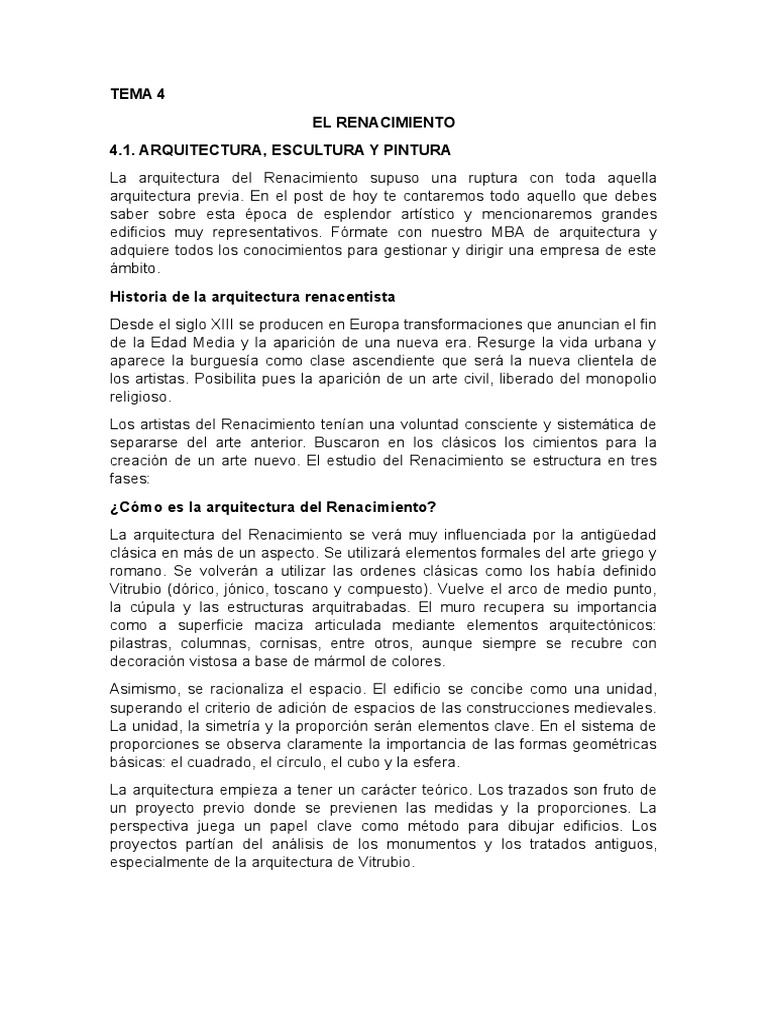 Tema 4 Renacimiento | PDF | Renacimiento