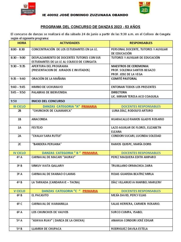 Programa Concurso Danzas Jdzo 2023 | PDF | Carnaval | Desfile