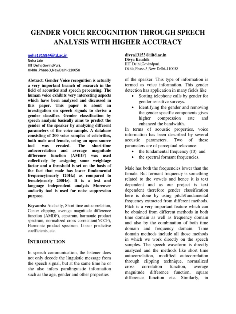 Gender Recognition by Speech Analysis | PDF | Pitch (Music) | Spectral ...