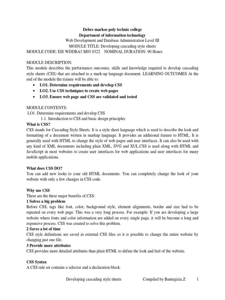 Developing Cascading Style Sheets | Download Free PDF | Html Element | Html