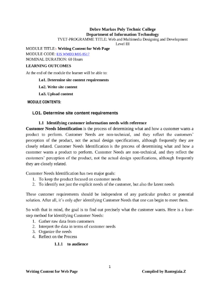 Write Content For Web Page | PDF