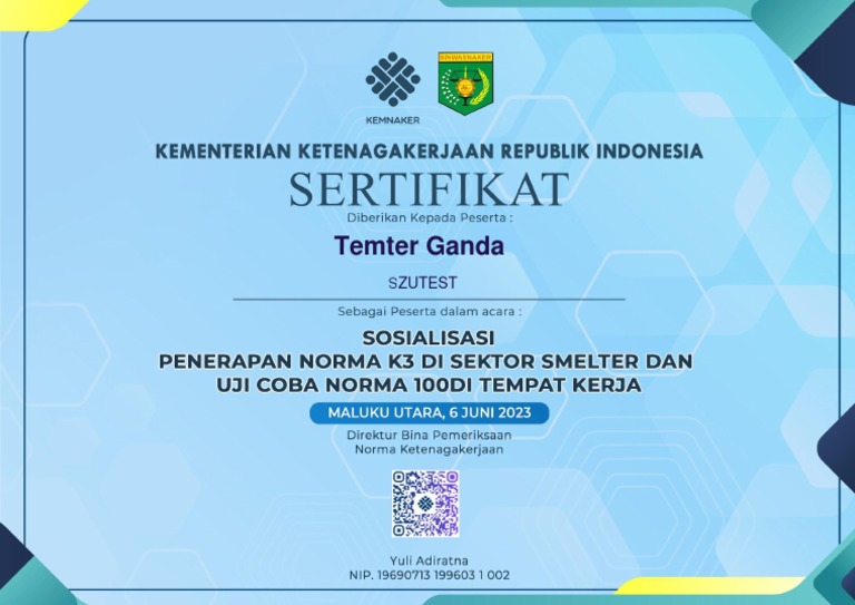 Sosialisasi Penerapan Norma K3 Di Sektor Smelter Dan Uji Coba Norma 100 Di Tempat Kerja-Cert | PDF