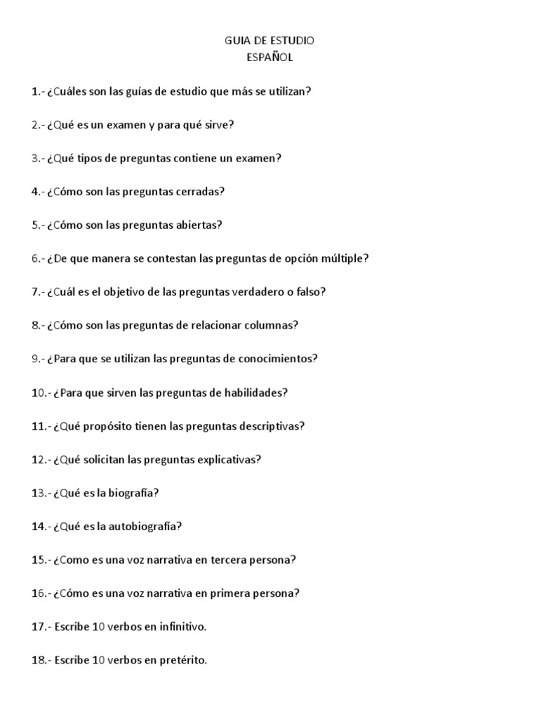 Guia de Estudio Español | PDF Guia de Estudio Español | PDF