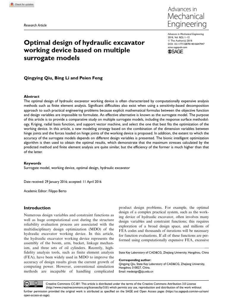 Qiu Et Al 2016 Optimal Design of Hydraulic Excavator Working Device Based On Multiple Surrogate ...