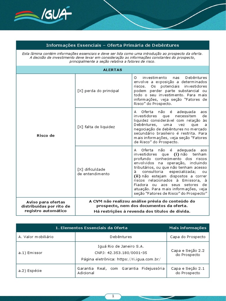 Lâmina Da 4 Emissão de Debêntures Simples - IGUÁ | PDF | Título ...