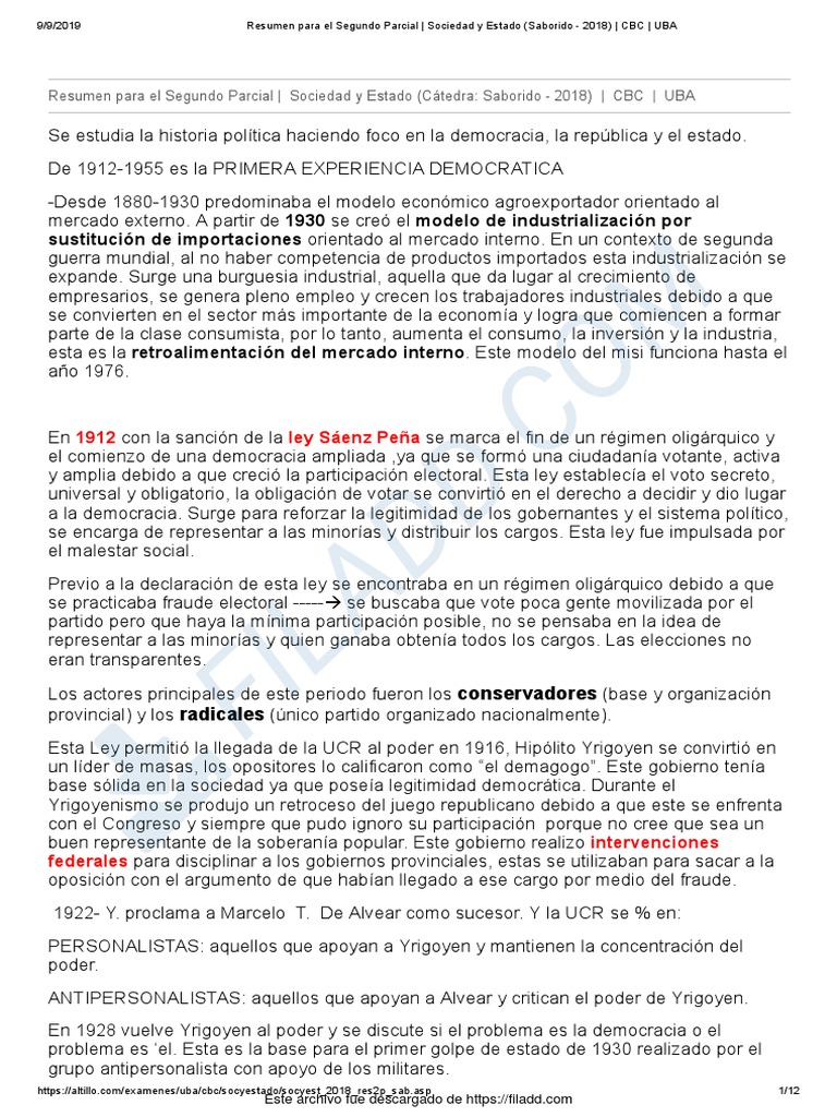 Resumen para El Segundo Parcial - Sociedad y Estado Saborido - 2018 ... Resumen para El Segundo Parcial - Sociedad y Estado Saborido - 2018 ...