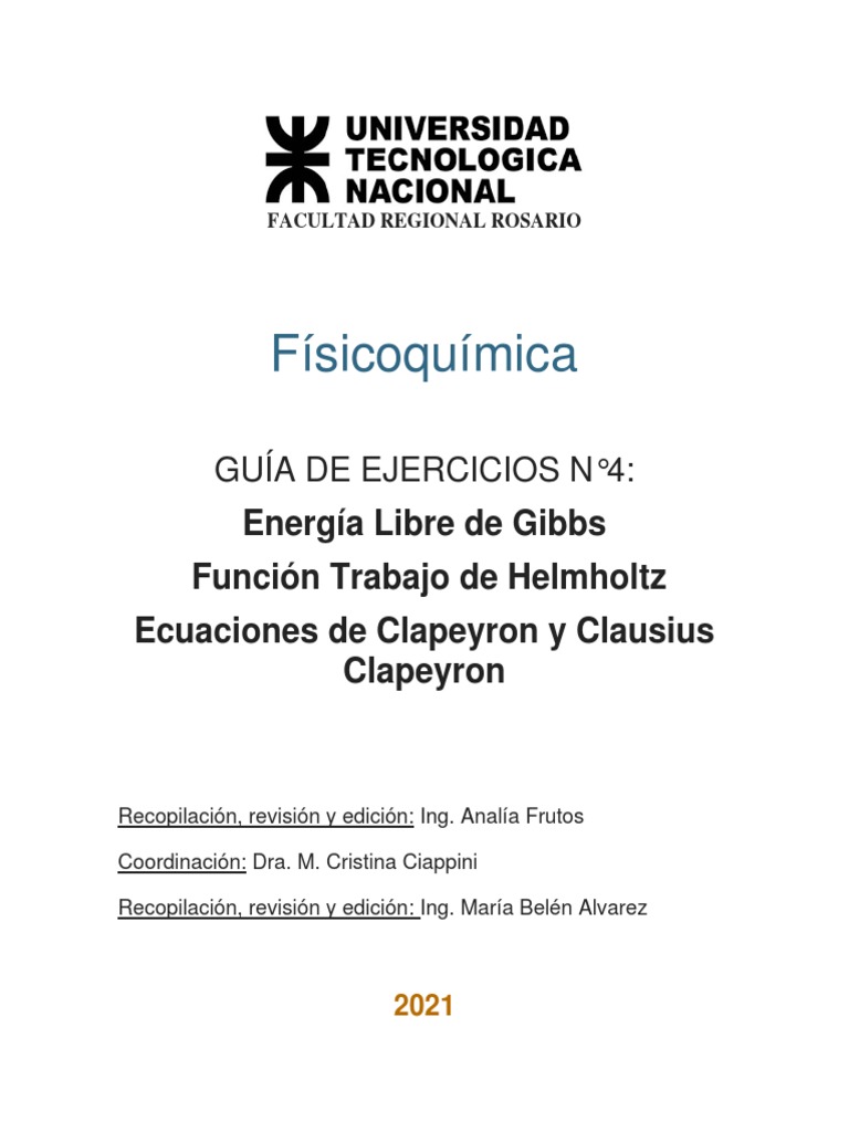 Guía Ejercicios Físicoquímica: Energía Libre | PDF | Entalpía | Energía libre de Gibbs