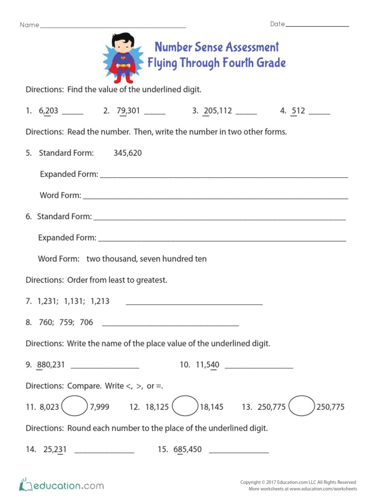 Number Sense Assessment Flying Through Fourth Grade | PDF