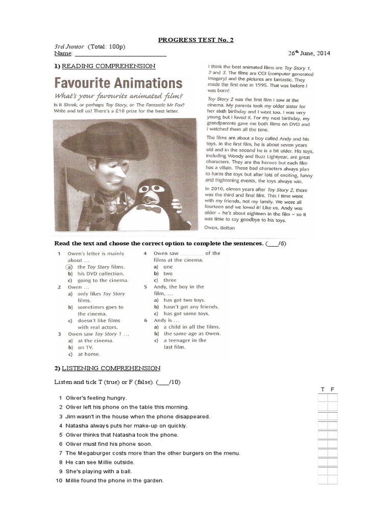 Junior Progress Test 2: Language Skills | PDF