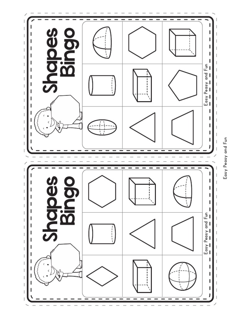 2D and 3D Shapes BINGO Black and White 3x3 | PDF | Geometric Objects ...