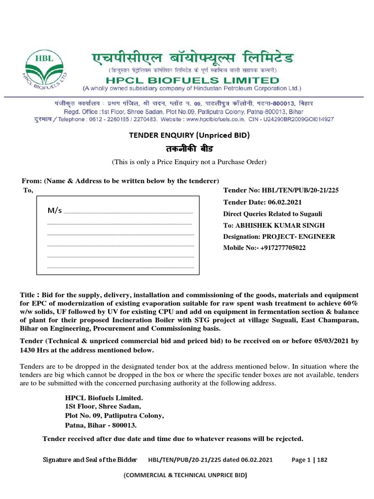 Tender 225 HBL Suguali MEE&BoP-Tender-unPriced-Bid&Technical | Download Free PDF | Specification ...