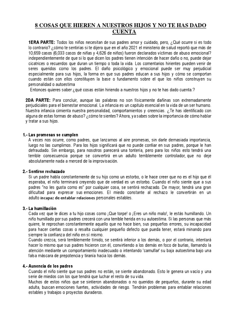 8 Cosas Que Hieren A Nuestros Hijos | PDF | Adultos | Las emociones