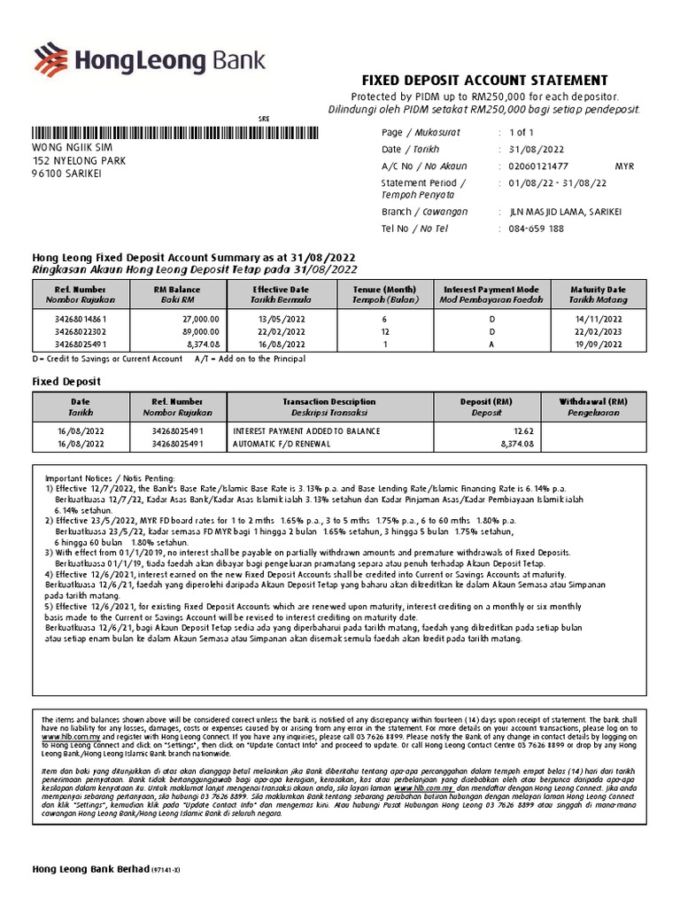 Fixed Deposit - FD 082022 | PDF | Corporations | Financial Economics