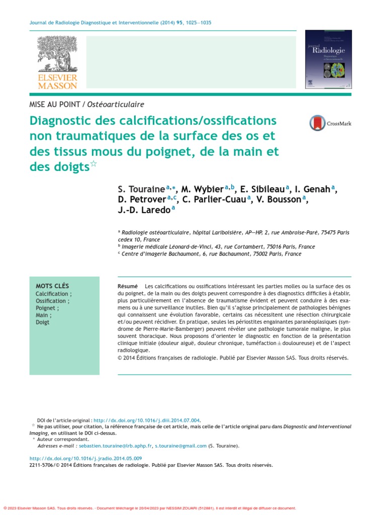 Calcification Non Traumatique Main | PDF | Main | Os