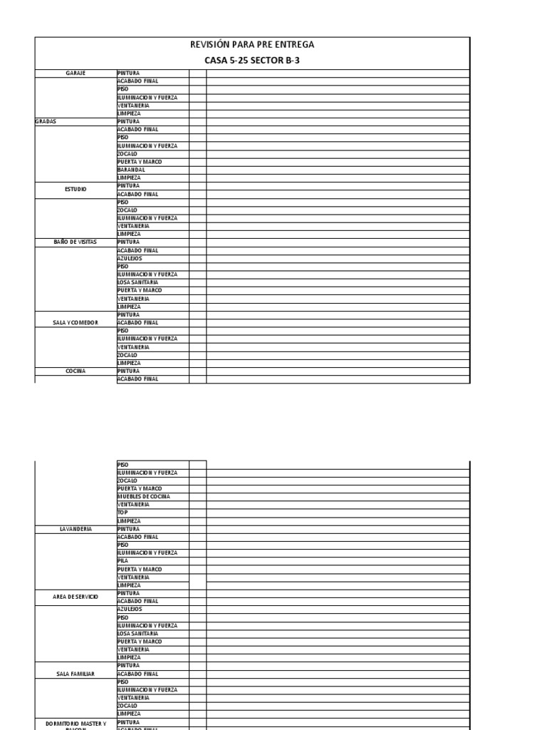 Check List Entrega de Casa | PDF | Cocina | Cocinando