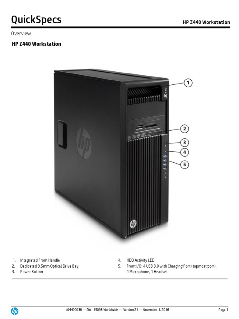 Quickspecs: HP Z440 Workstation | PDF | Solid State Drive | Usb