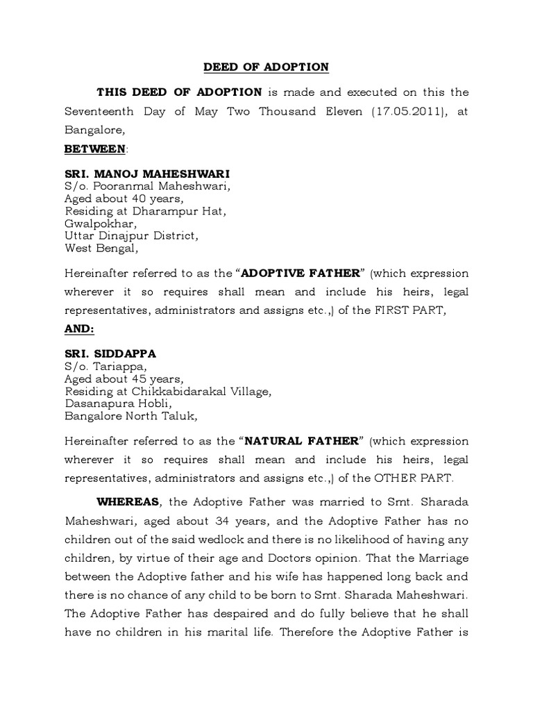 10 Siddappa - Deed of Adoption | PDF | Interpersonal Relationships ...