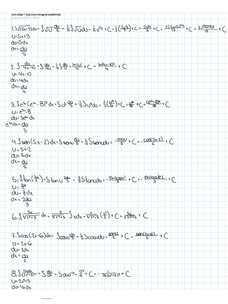 Actividad 7. Ejercicio Integral Indefinida | PDF