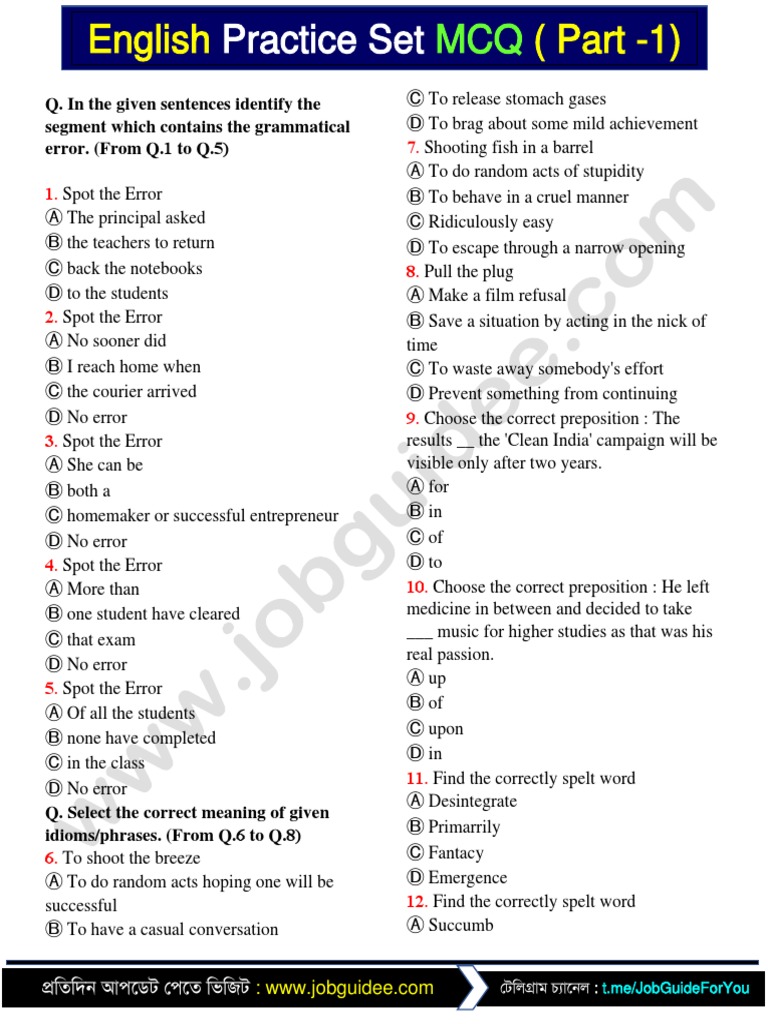 English Practice Set - 01-1 | PDF | Linguistics