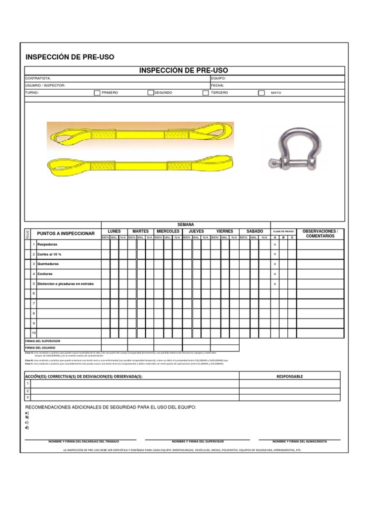 Check List Eslingas de Carga | PDF