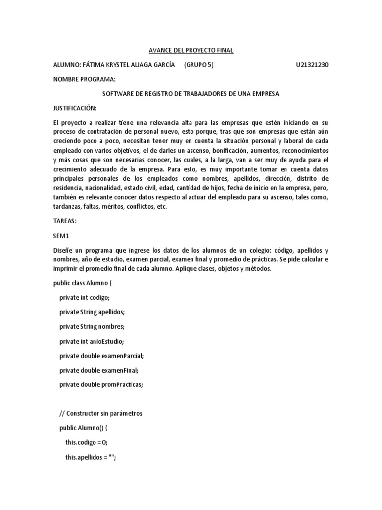 Avance Del Proyecto Final - Aliaga | PDF | Constructor (Programación Orientada a Objetos ...